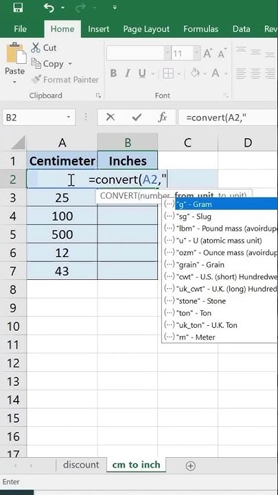 Convert CM to Inches in Excel - YouTube