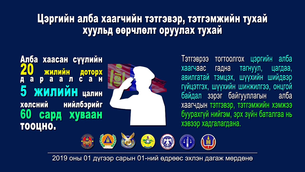 Цэргийн алба хаагчийн тэтгэвэр тэтгэмжийн тухай хуульд өөрчлөлт