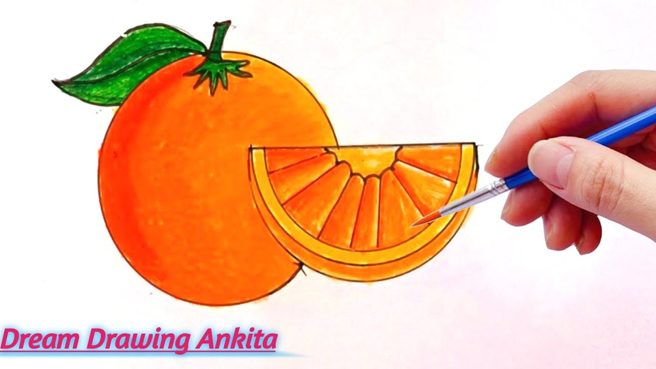 How to draw Orange 🍊 easy step by step / Easy Orange drawing/Orange 🍊 ...