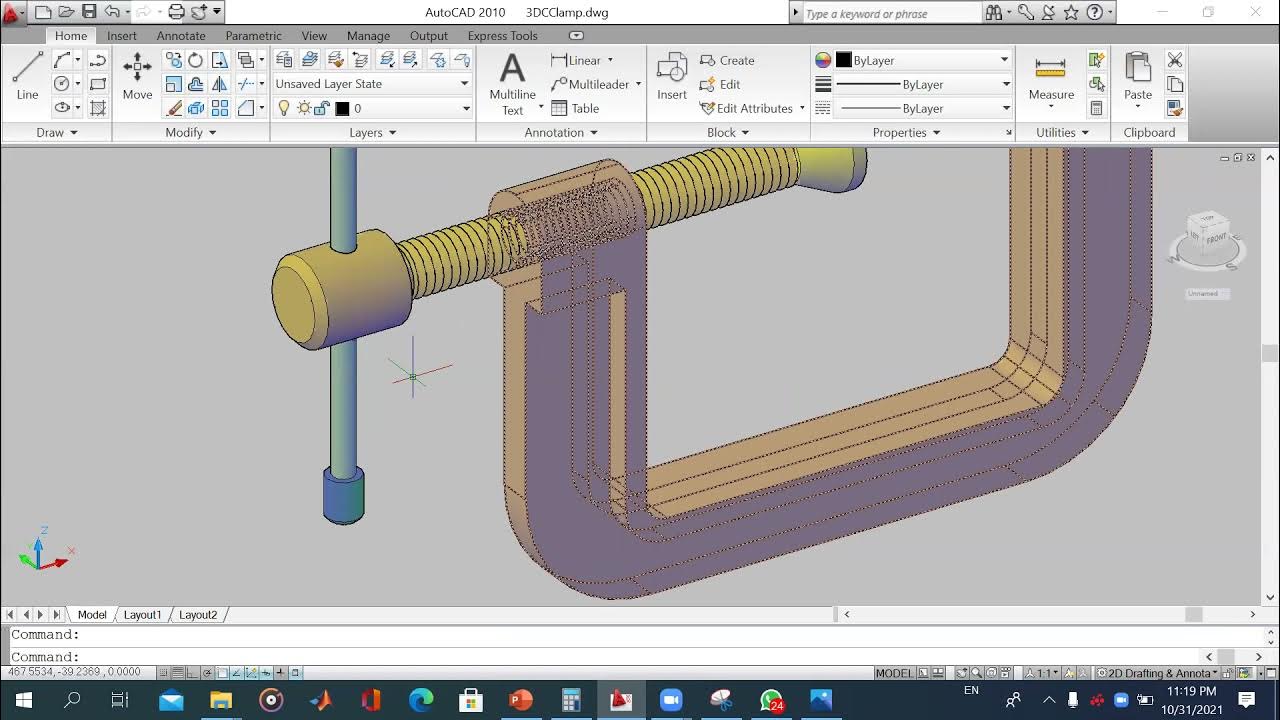 C Clamp assembly section elevation, plan and side view using AUTOCAD ...