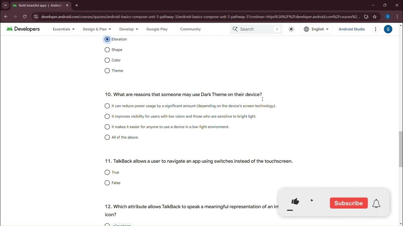 Unit - 3 Build beautiful apps - Quiz || Google Android Developers - YouTube