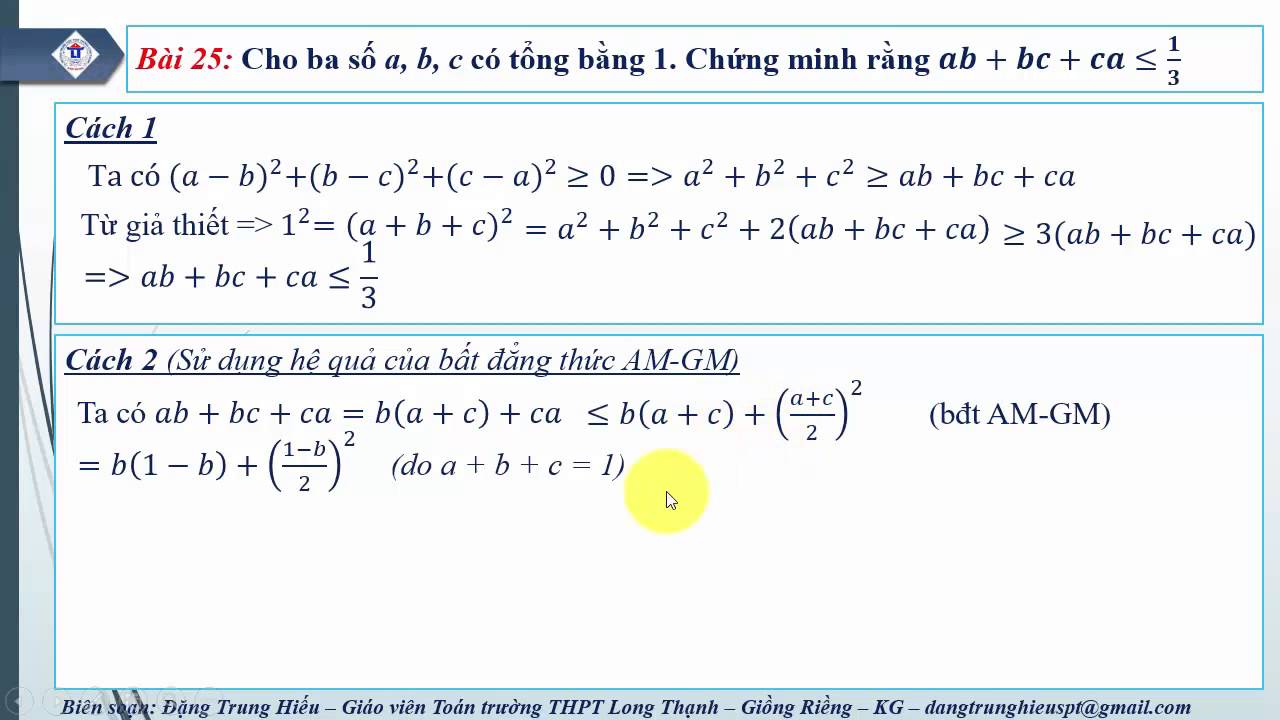 B i 25 Cho 3 S D ng A B C C T ng B ng 1 Ch ng Minh R ng Ab bc ca