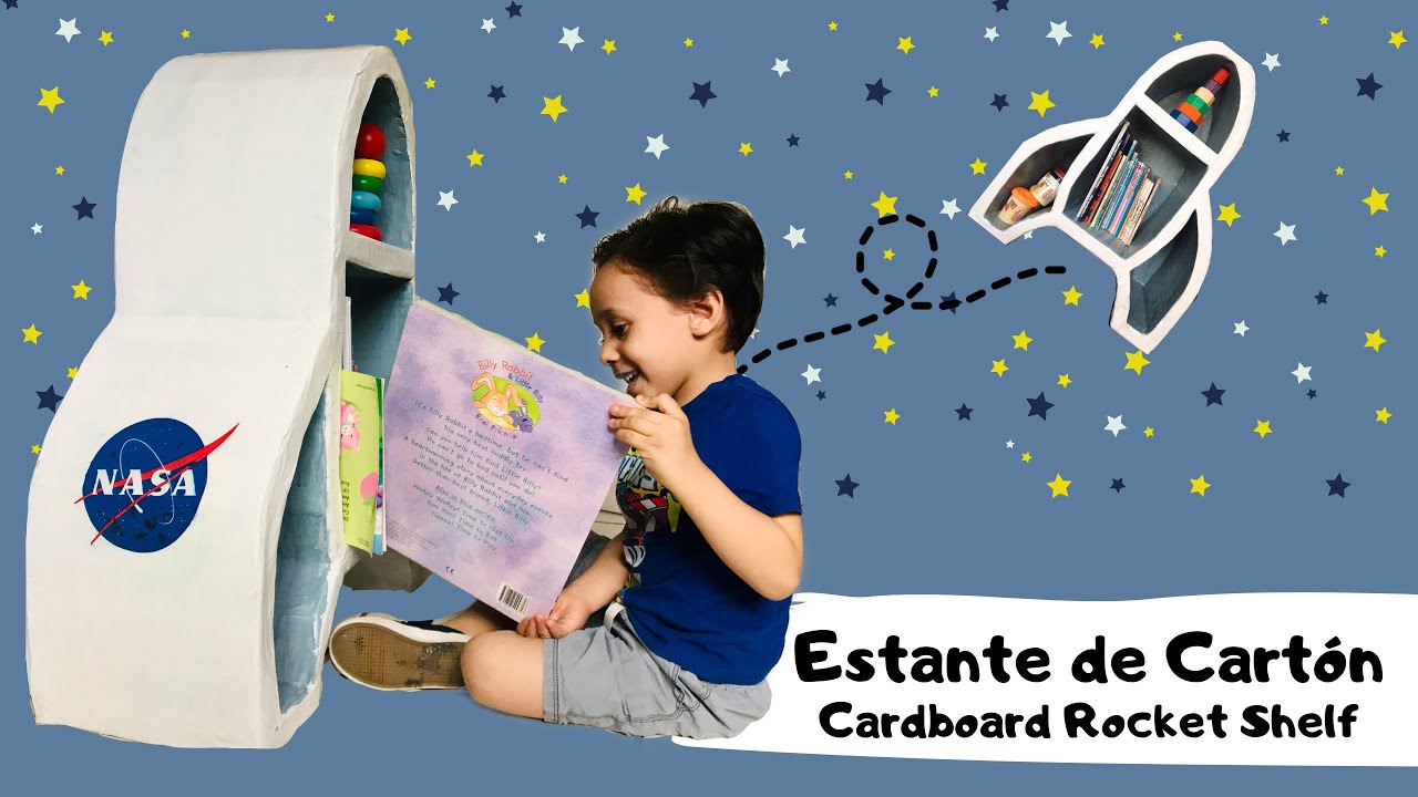 COMO HACER Mini BIBLIOTECA LIBRERO ESTANTE DE CARTÓN🚀/DIY Rocket shelf ...