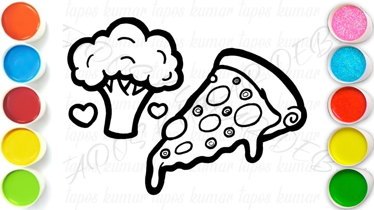 Pizza and Tree Drawing, Painting & Coloring For Kids and Toddlers ...