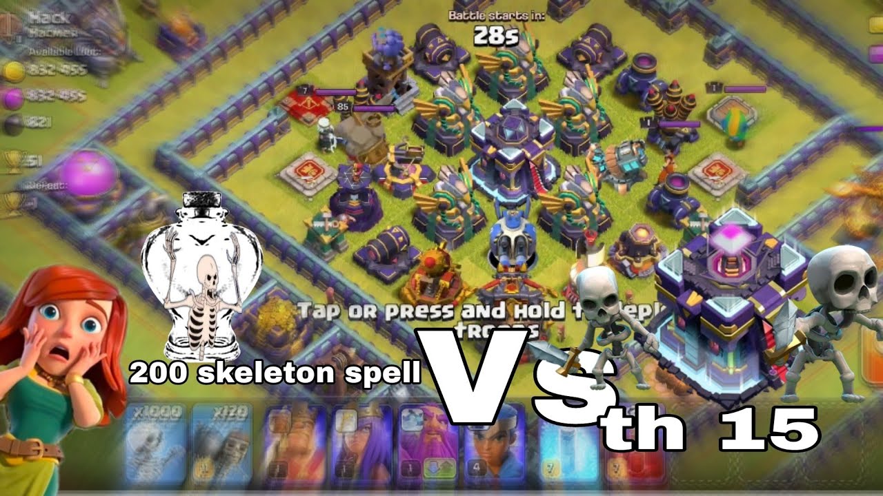 Town hall 15 vs 200 skeleton spell / #clashofclans - YouTube