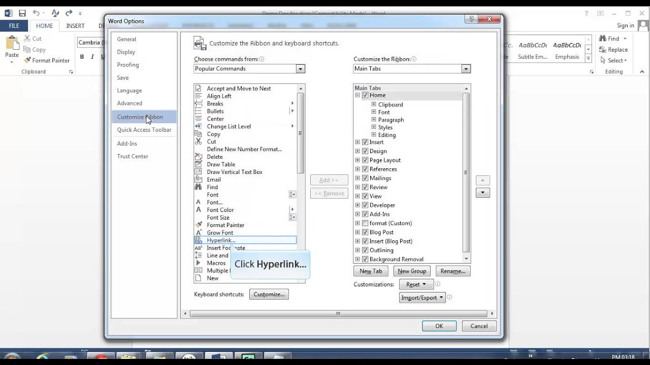 ms-word-2013-how-to-customize-options-in-document_demo - YouTube