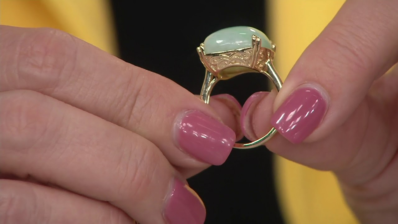 Jade Bold Cushion Cut Ring 14K Gold on QVC - YouTube