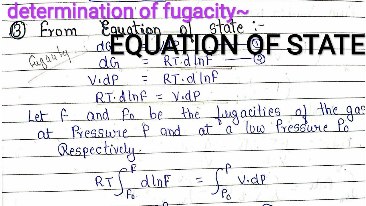 Equation of state | FUGACITY determination method | derivation ...