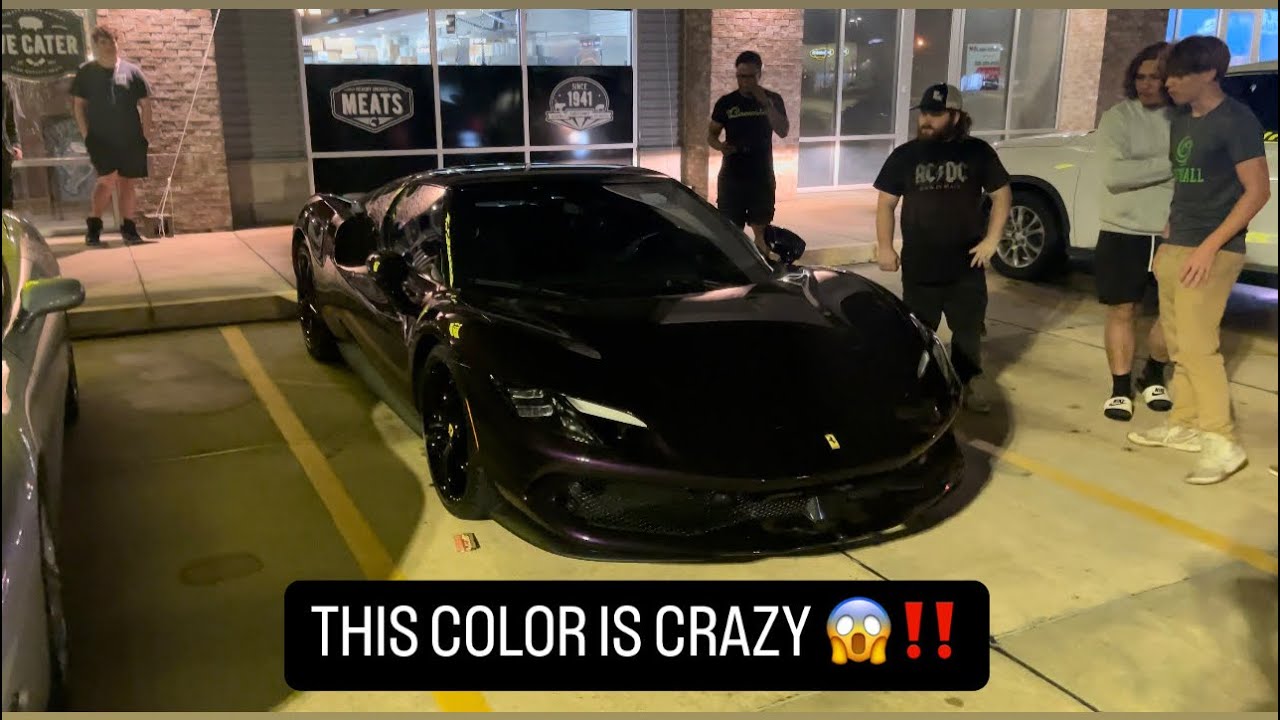 WILD 1 of 1 PURPLE FERRARI 296 PULLS UP TO LATE NIGHT CAR MEET!!! - YouTube