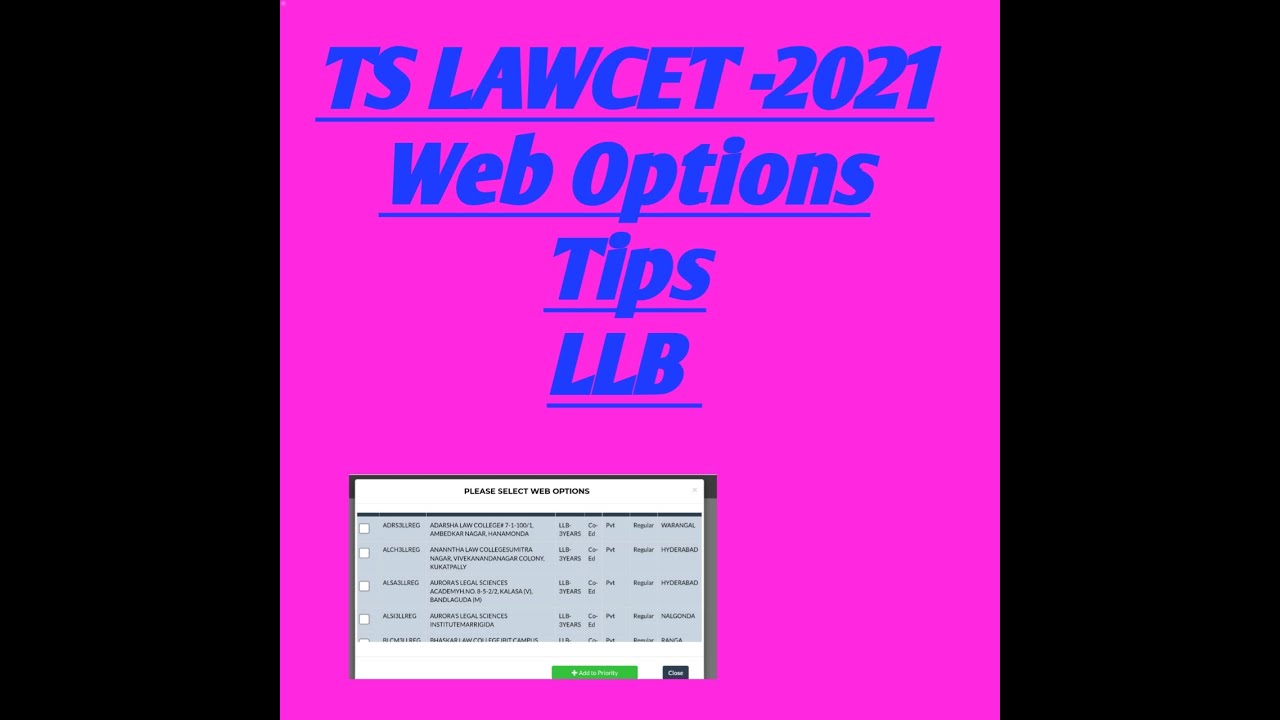 WEB OPTIONS IN TS LAWCET COUNSELLING-2021 / IMPORTANT TIPS / by SREE ...