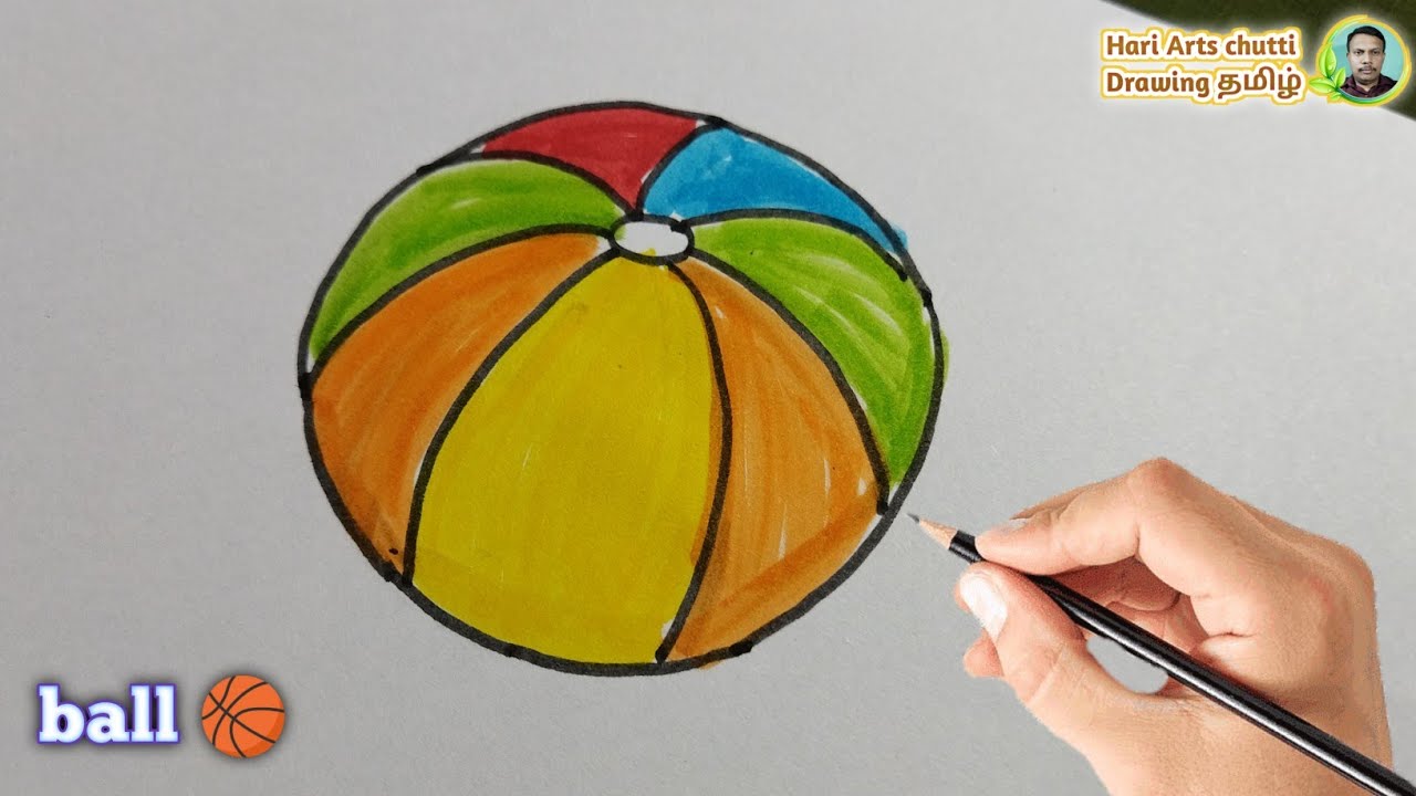Ball 🏀 drawing | simple way to draw a colourful ball | Hari Arts ball ...