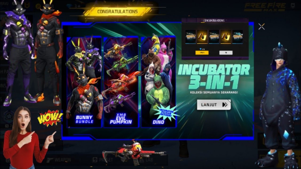 FREE FIRE NEW BUNNY BUNDLES | 3 NEW BUNNY BUNDLES | 3 IN ONE INCUBATOR ...