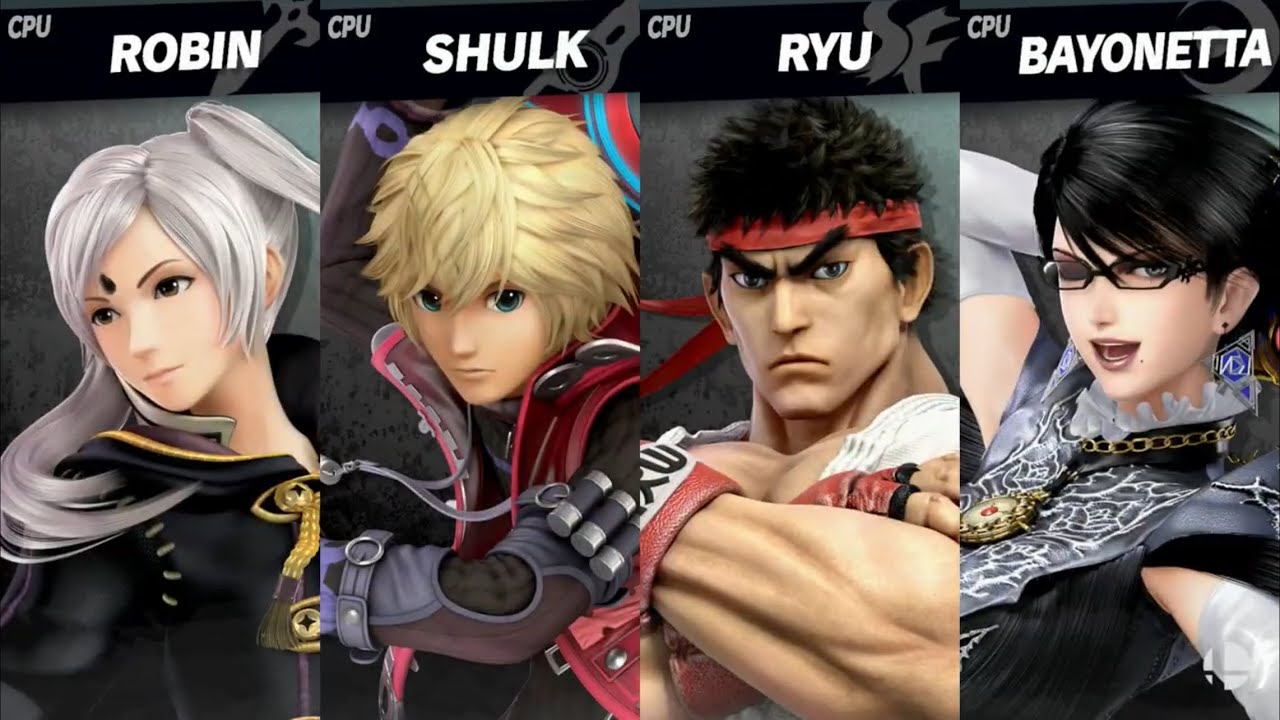 Super Smash Bros. Ultimate - Robin F vs Shulk vs Ryu vs Bayonetta - YouTube