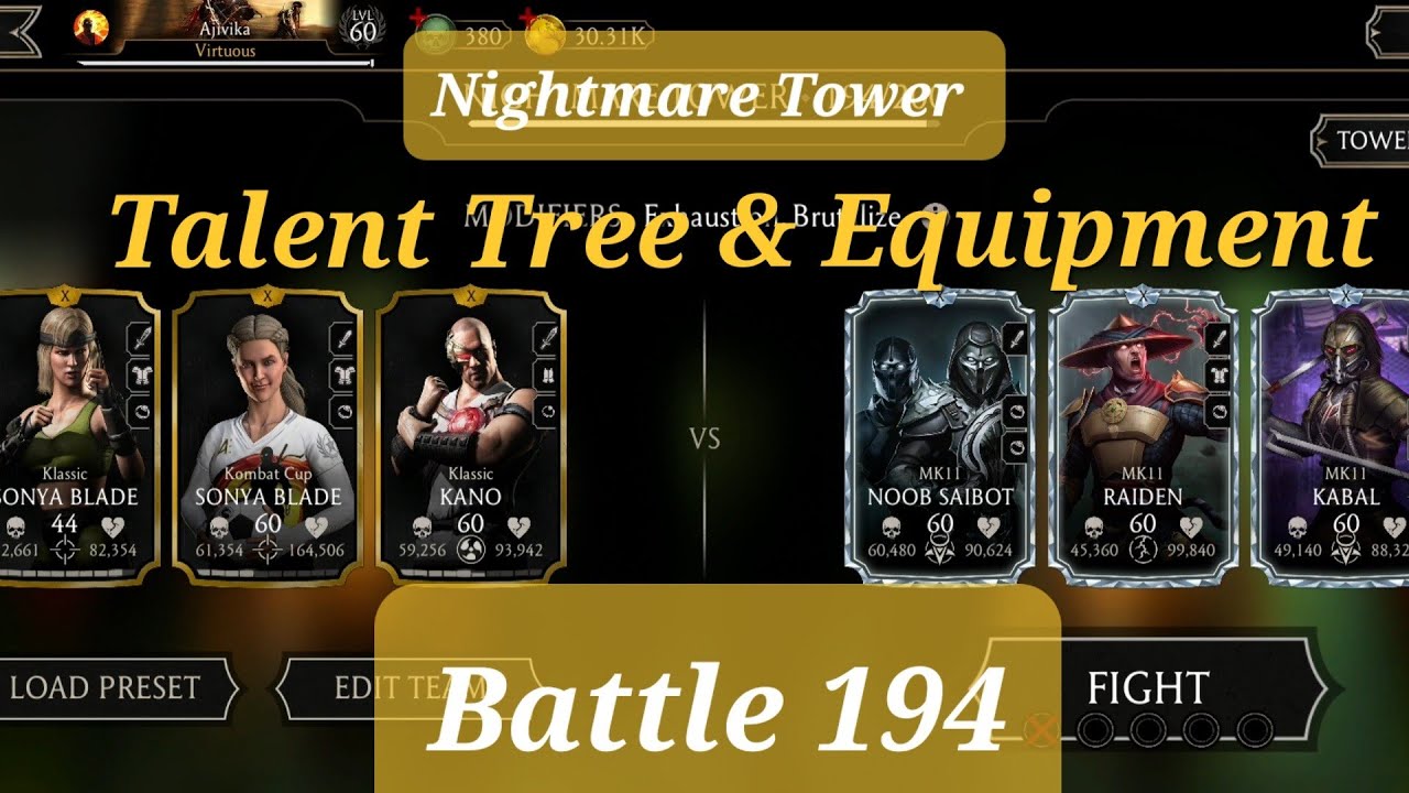 Mk Mobile Nightmare Tower Battle 194 with Gold Team | Talent Tree ...