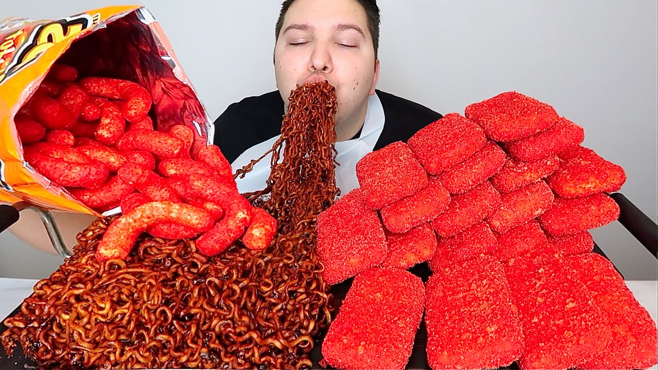 HOT CHEETOS HASH BROWNS with NUCLEAR FIRE BLACK BEAN NOODLES • Mukbang ...