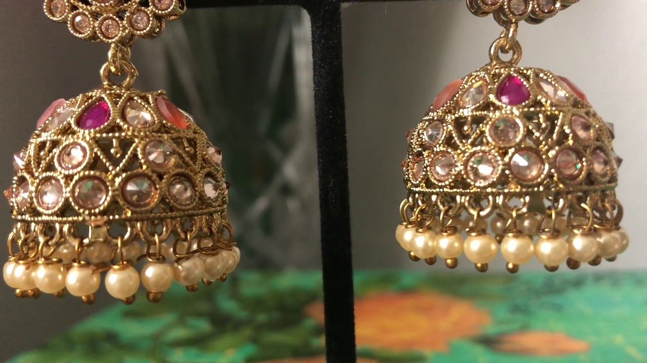Small Multicoloured Polki Jhumki - YouTube