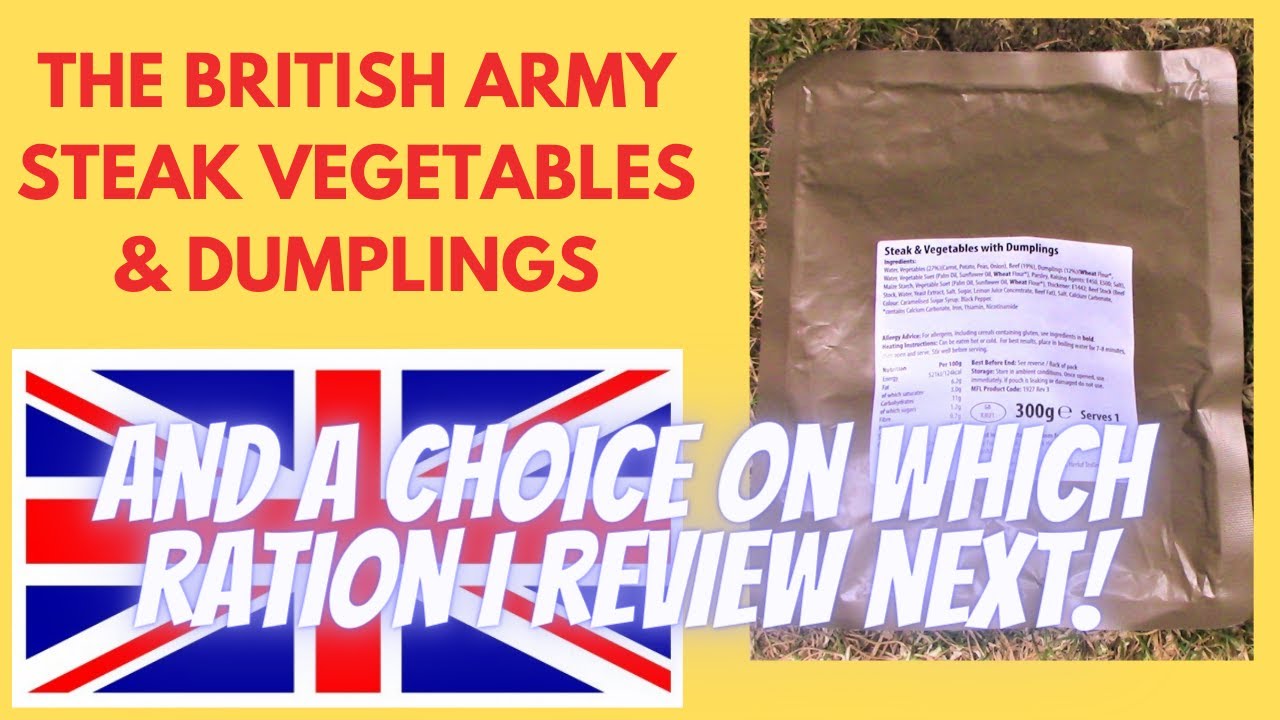 THE BRITISH ARMY STEAK, VEG & DUMPLINGS RATION MEAL - YouTube