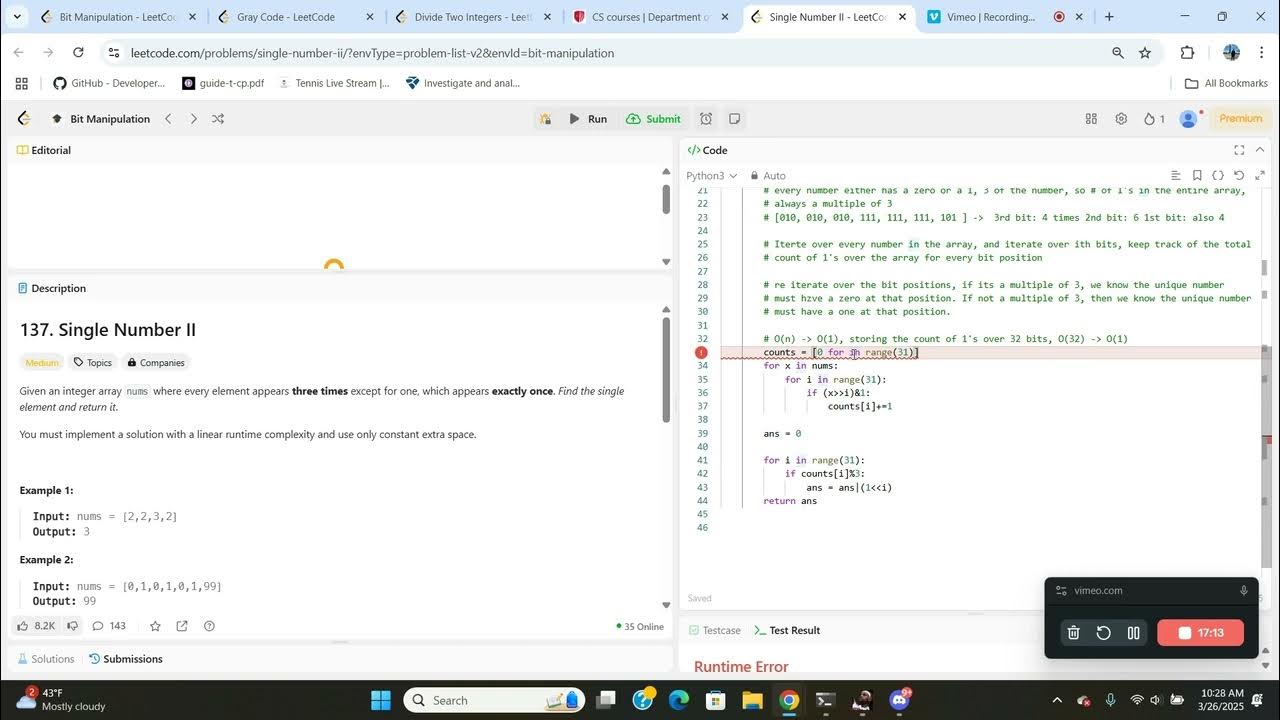 Leetcode Problem 137 - Single Number II - YouTube