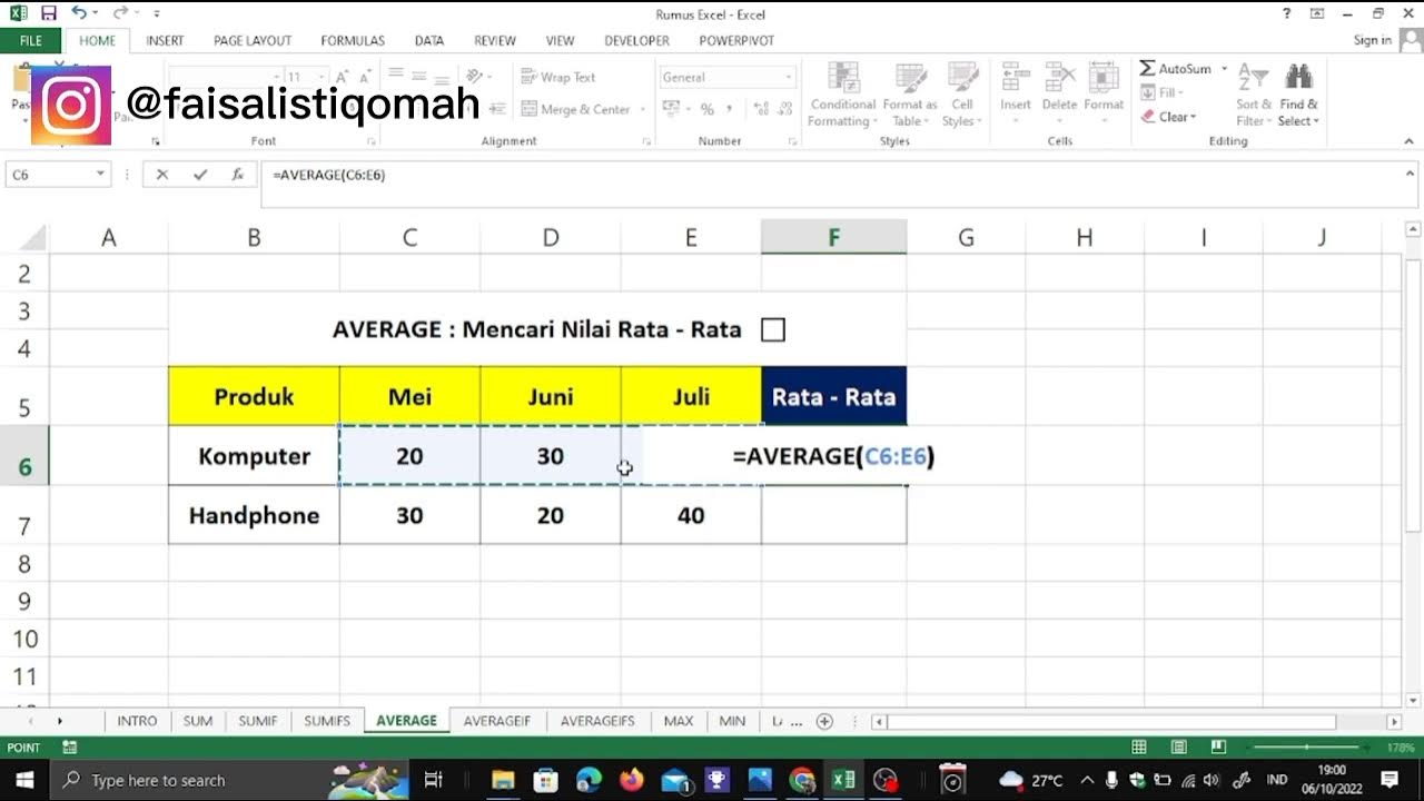 Cara Menggunakan Rumus AVERAGE Pada Excel - YouTube