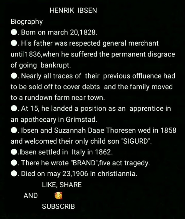 #BIOGRAPHY#OF#HENRIK IBSEN#by#aPNA LitErTurE# - YouTube