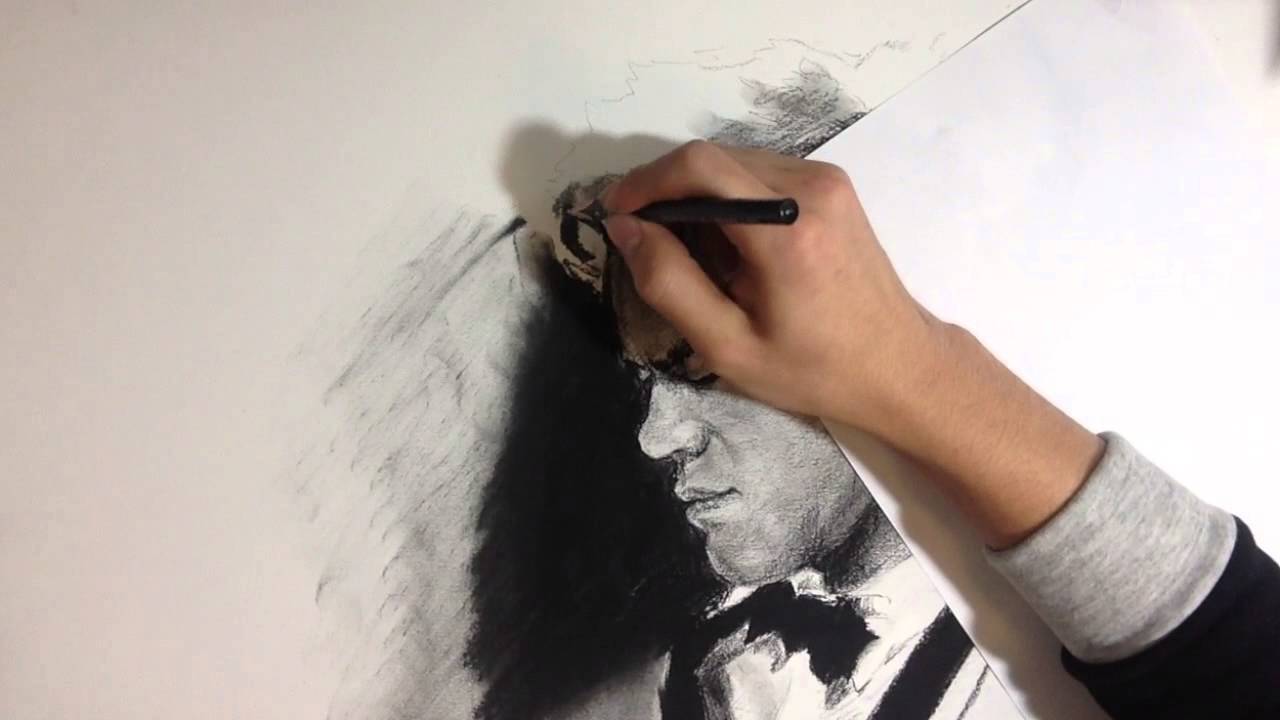 Drawing JYP Portrait with Charcoal !!! - YouTube