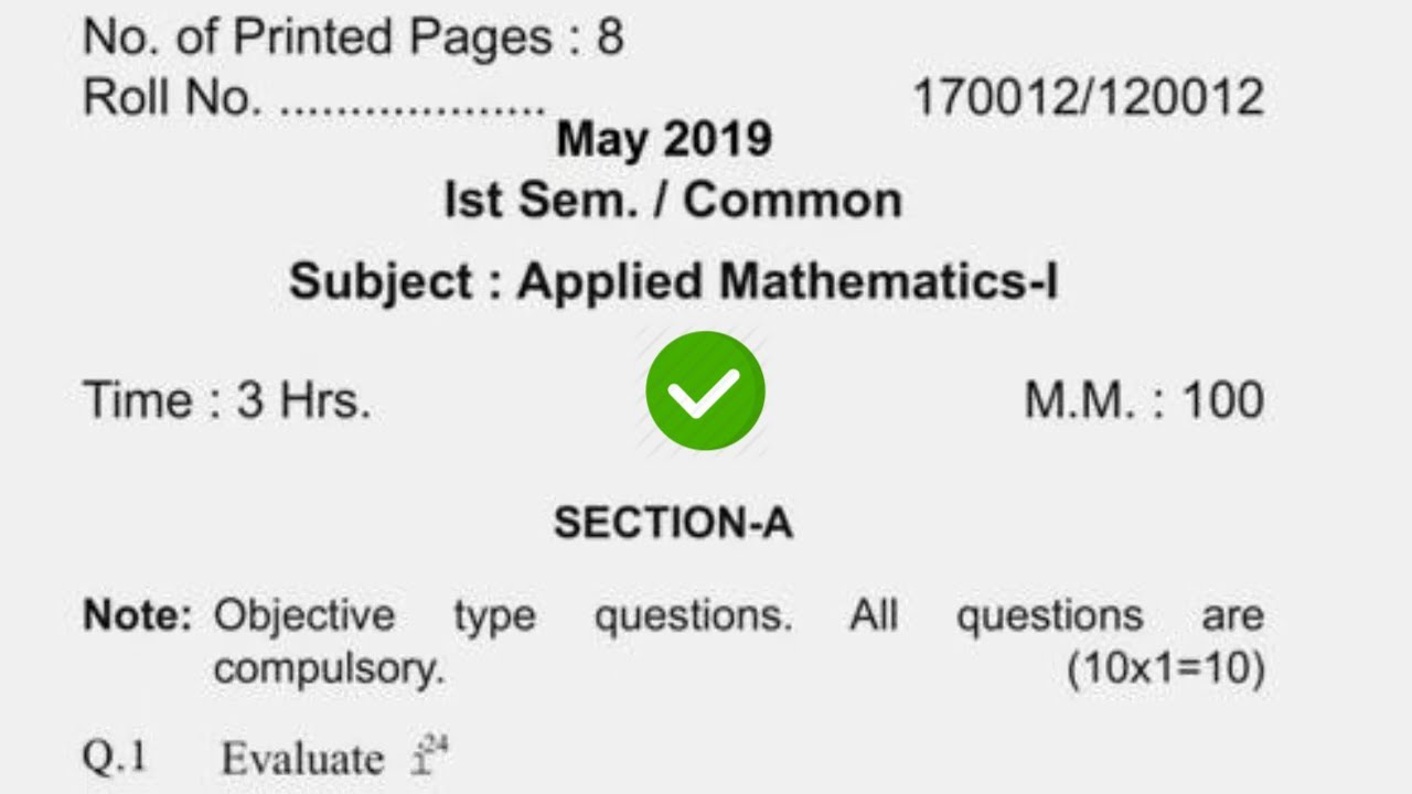 May 2019 HSBTE Diploma 1st Sem Mathematics Question Paper - YouTube