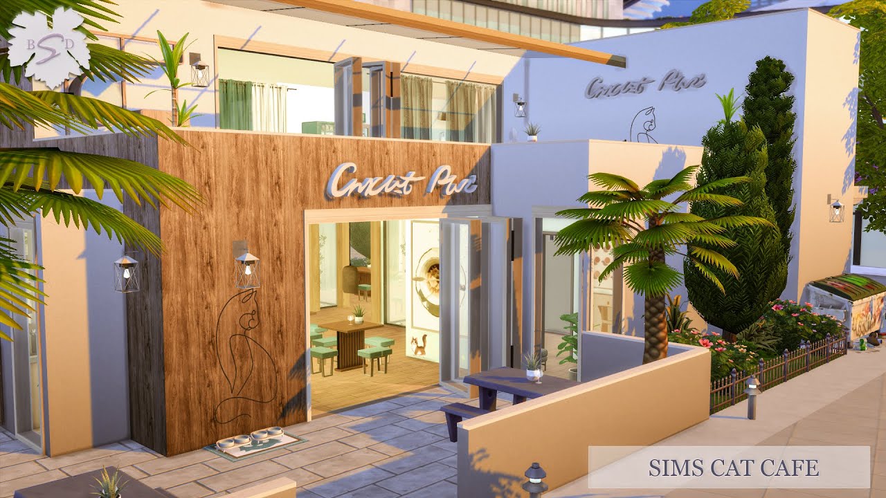 Sims Cat Cafe 🐱𓆩♡𓆪 | SIms 4 Speed Build | Download link - tray + CC ...