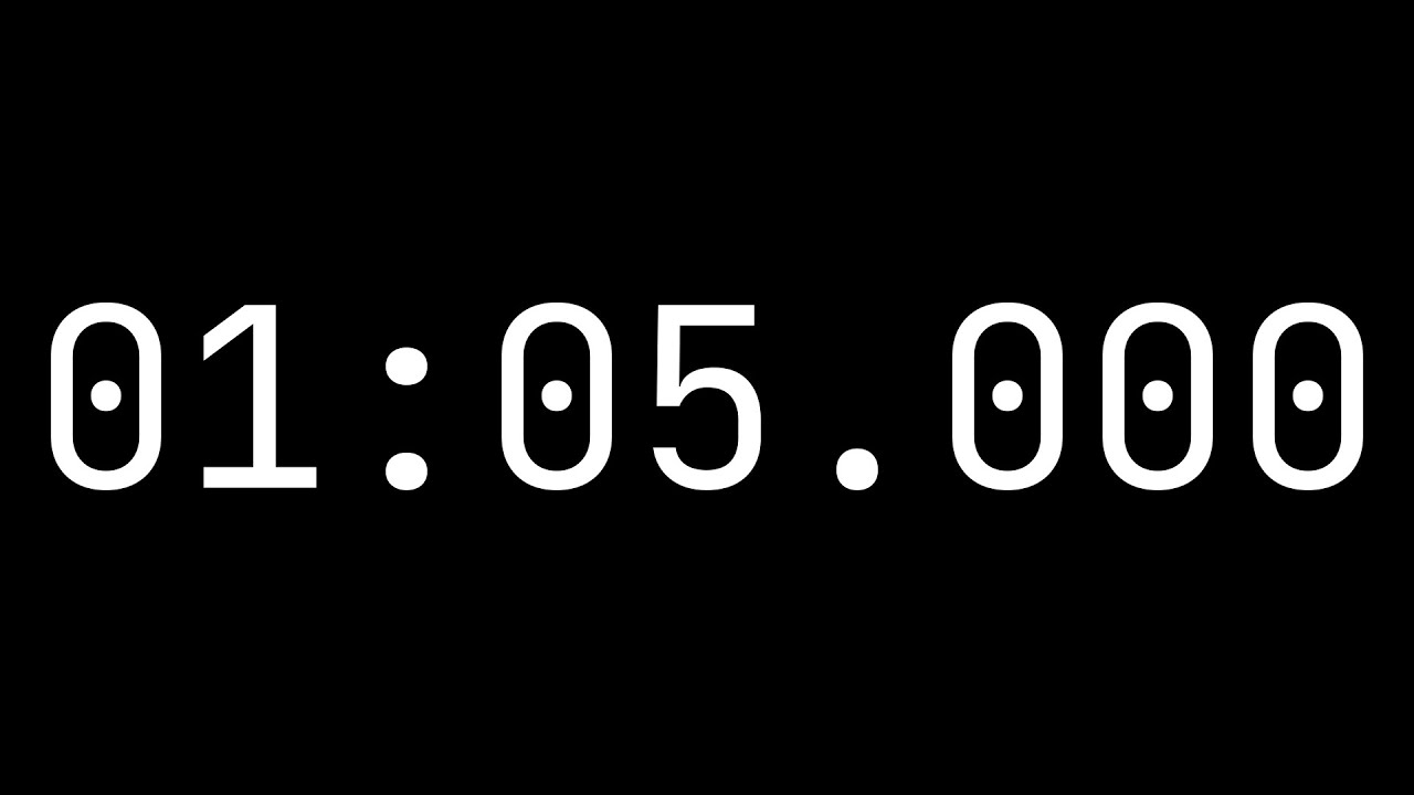 Countdown timer 1 minute, 5 seconds [01:05.000] - White on black with ...
