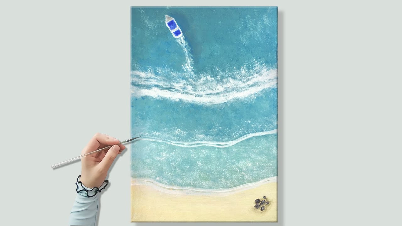 RELAXING BEACH ACRYLIC PAINTING TUTORIAL FOR BEGINNERS | Easy Ocean ...