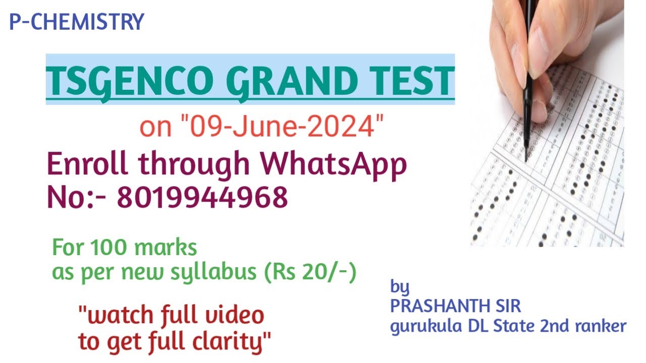 TSGENCO CHEMIST GRAND TEST| #tsgenco #tsset #chemistry #csirnet #jl #dl ...