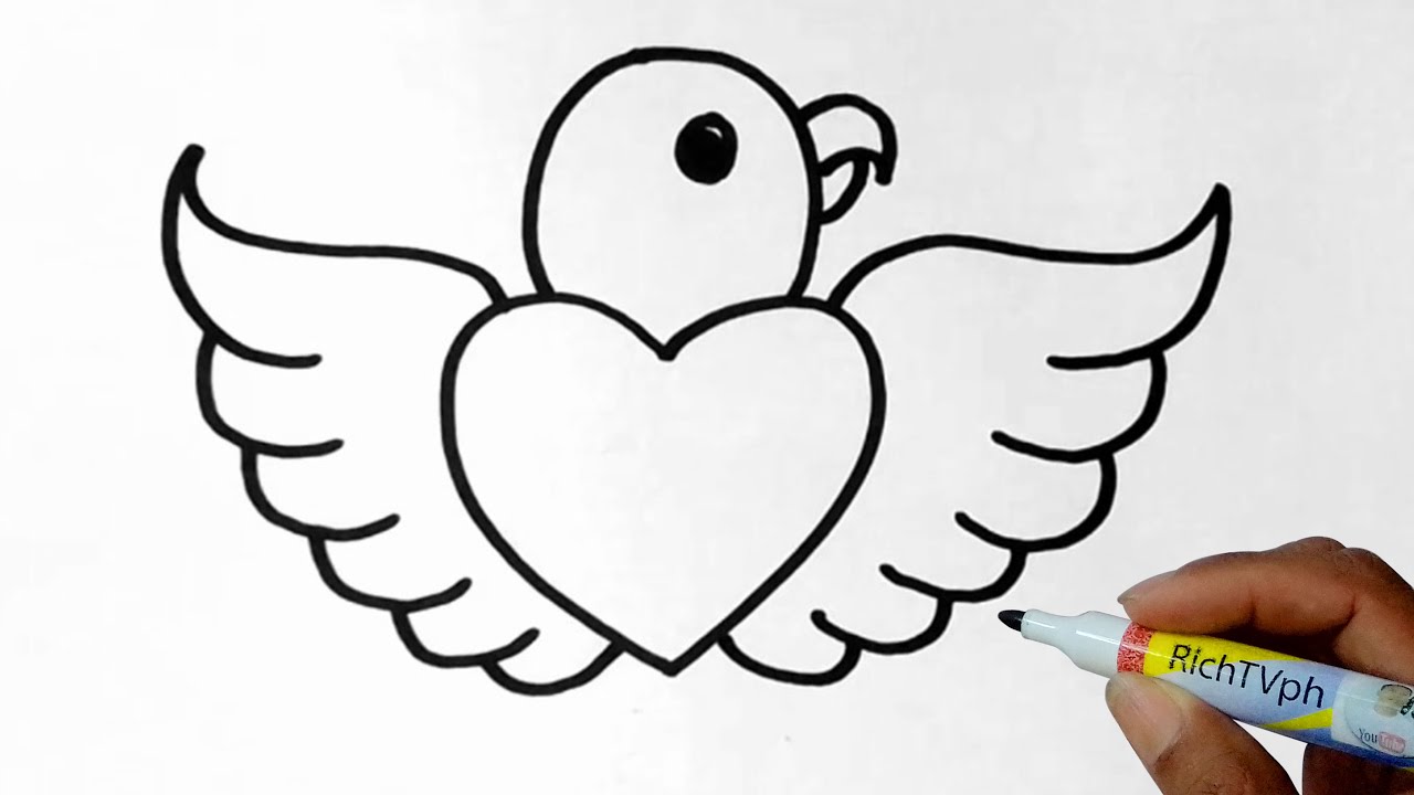 How to draw a Parrot Bird from heart shape | easy drawing for beginners ...