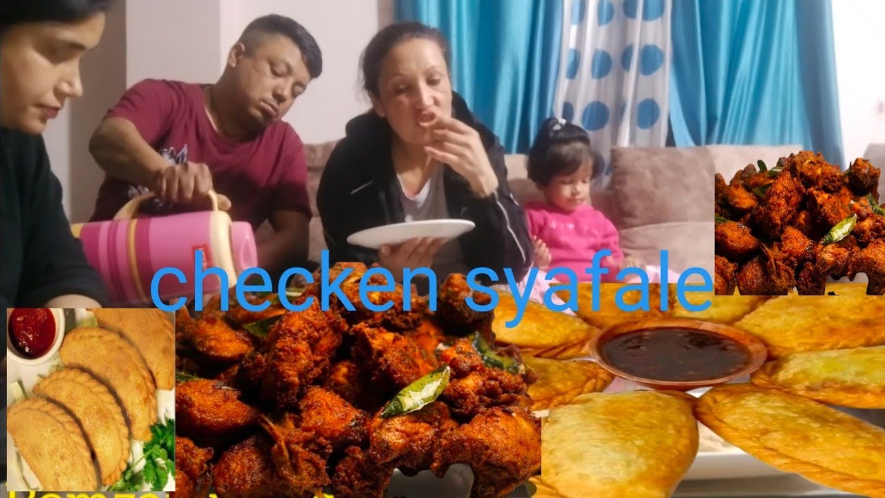 checken syafale and spicy checken pasta अनि tomato ko अचार संग मुकबाङ ...