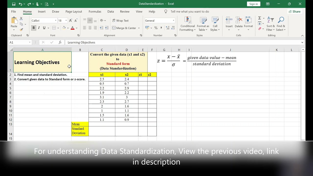 Data Standardization using Excel | Feature Transformation and Scaling ...