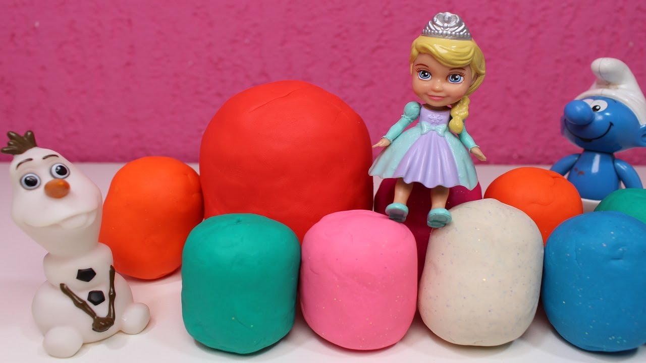 Disney Frozen Princess Elsa Anna Olaf Barbie Smurfs Play-Doh Surprise ...