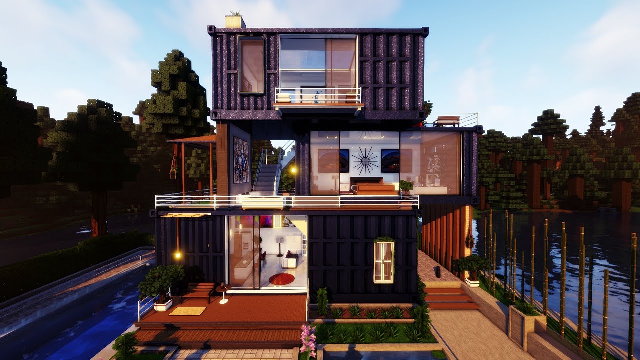 Minecraft Shipping Container House (Download-Interior-Survival) - YouTube