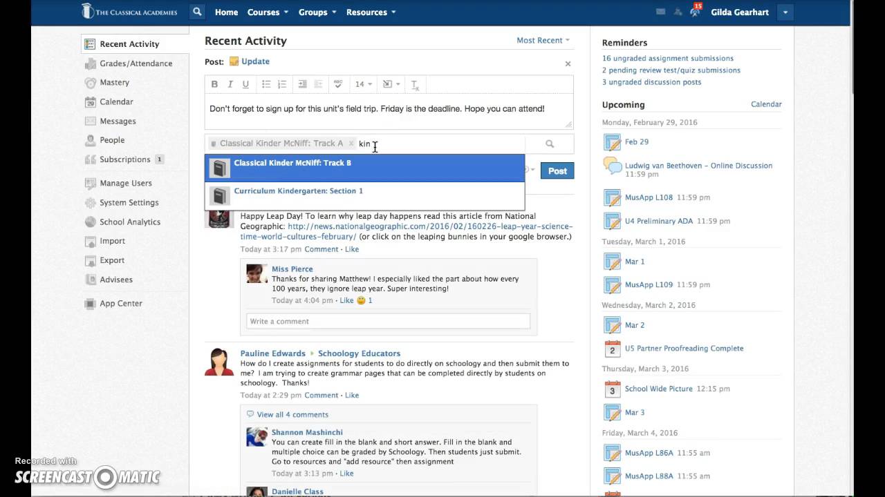 Schoology Post Updates to Multiple Courses - YouTube