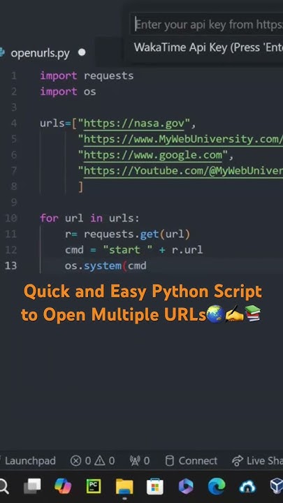 Quick and Easy Python Script to Open Multiple URLs🌏 ️📚 - YouTube