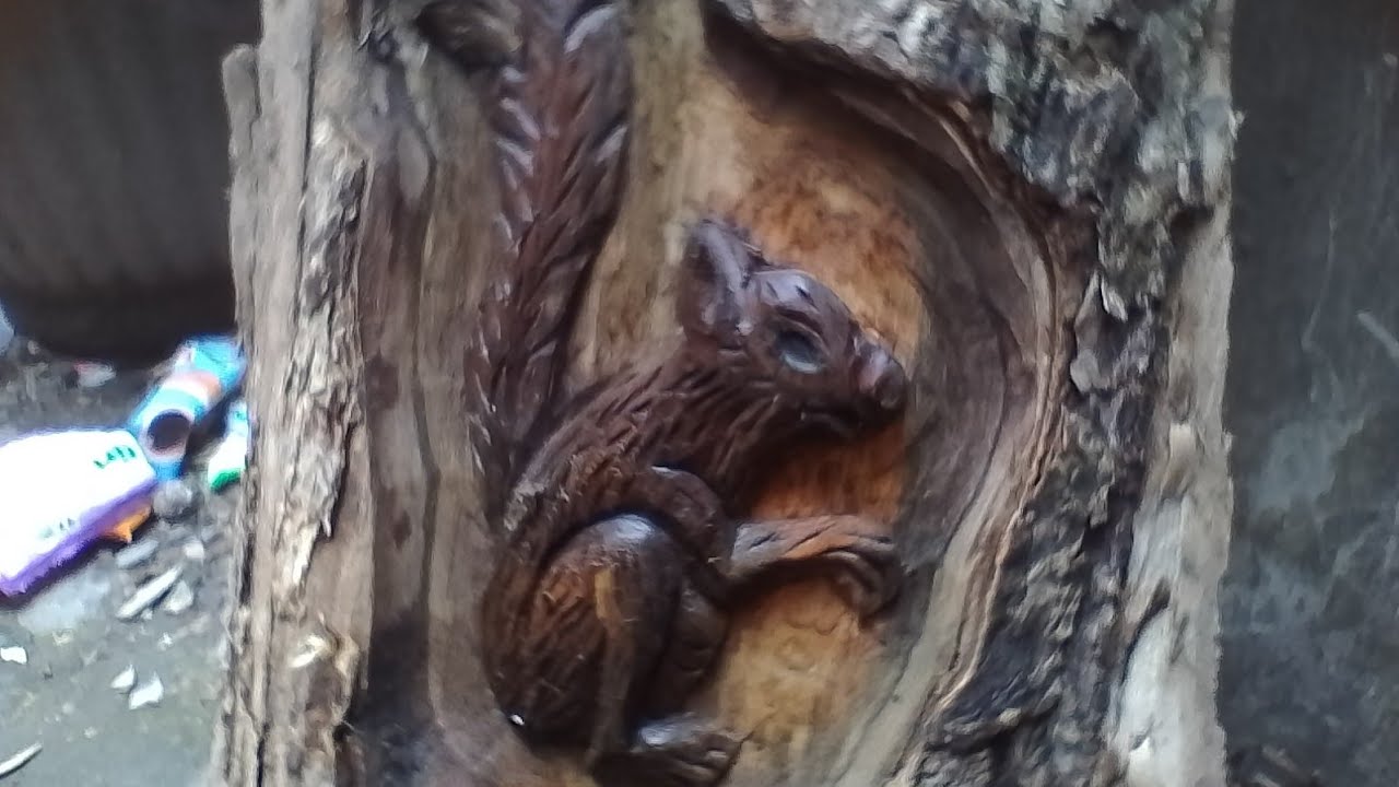carve a tree squirrel#handmadewoodworking #woodworking #wood - YouTube