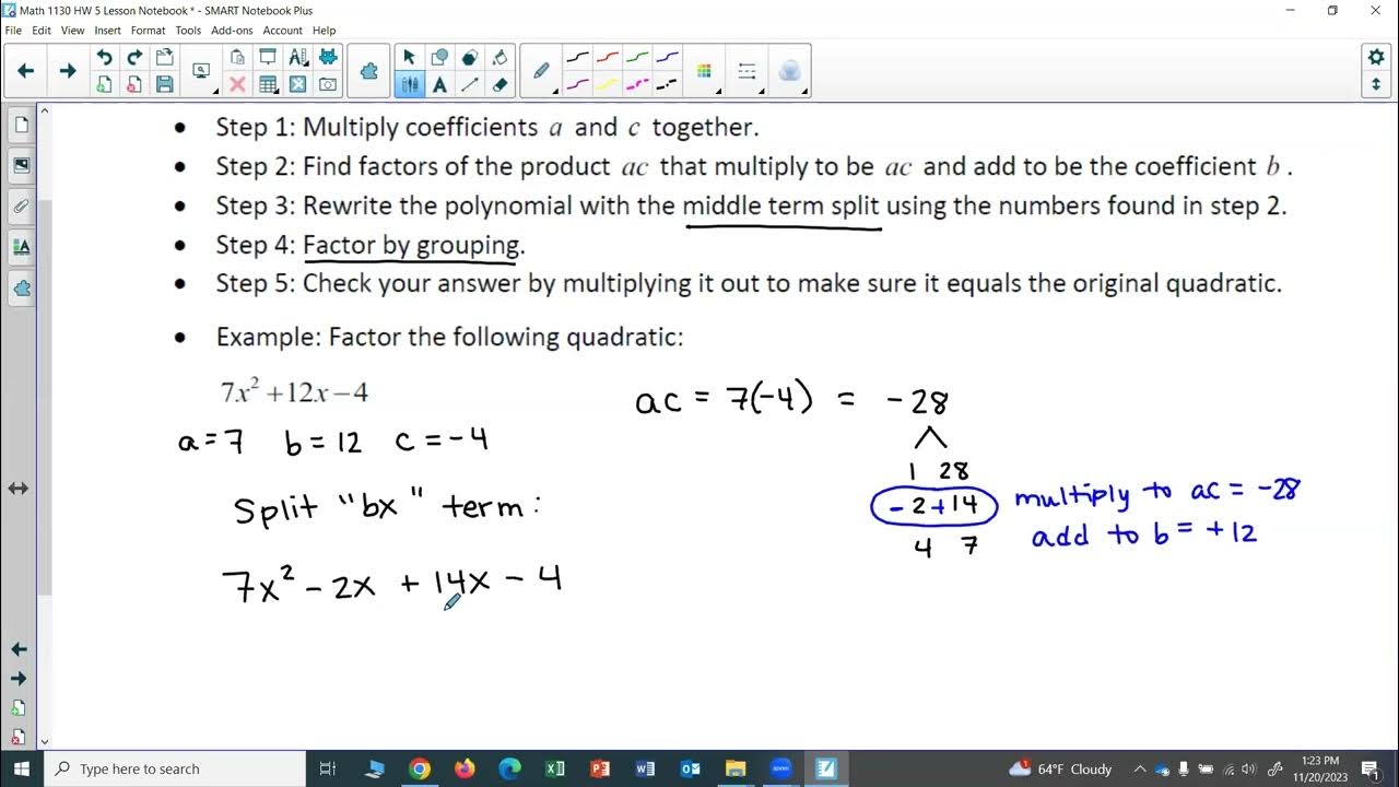 Math 1130 HW 5: Factoring a Quadratic with Leading Coefficient Not 1 ...