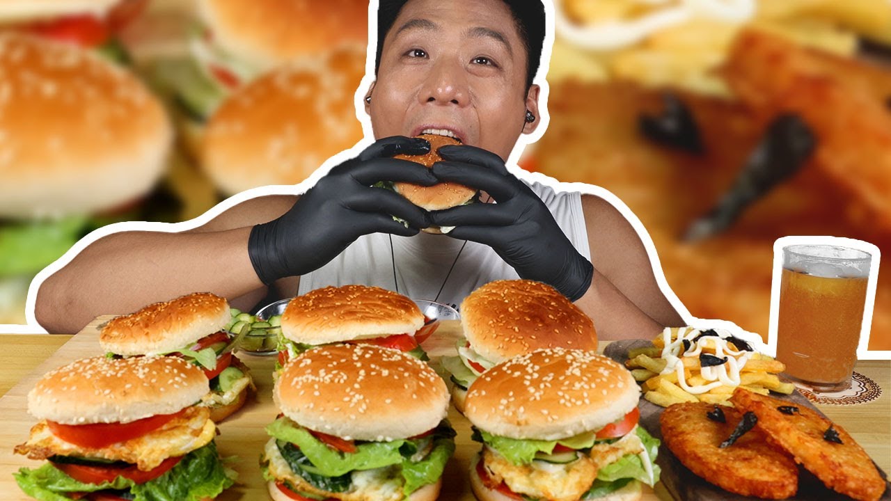 Mukbang)SUB/with Adam/Burger with hash browns/ASMR eating sounds - YouTube