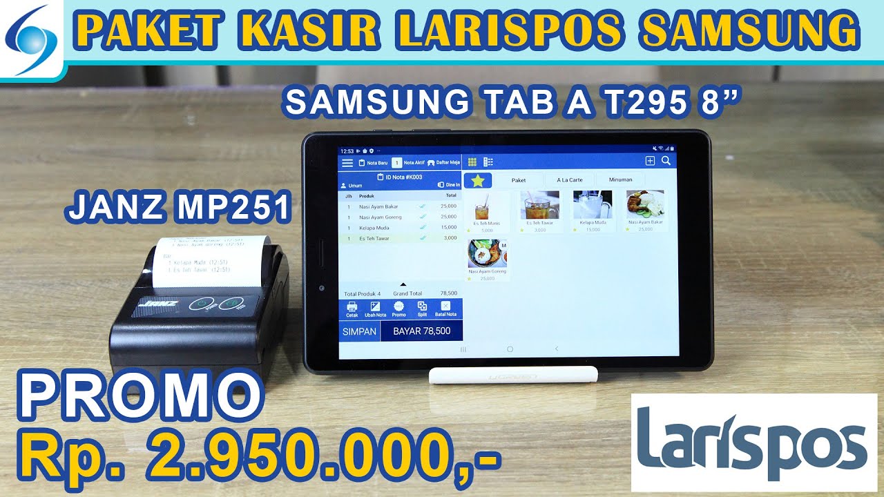 Paket Kasir Laris Pos Tablet Samsung Tab A T295 8" - YouTube