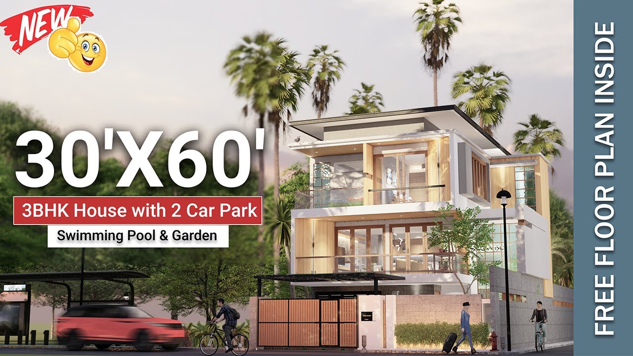 30'X60' House Plan with 2 Car Park & Swimming Pool | 30*60 House Design ...