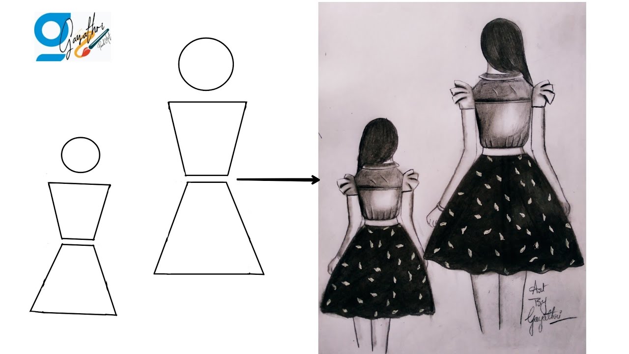 How to draw a mother and daughter | very easy pencil drawing step by ...