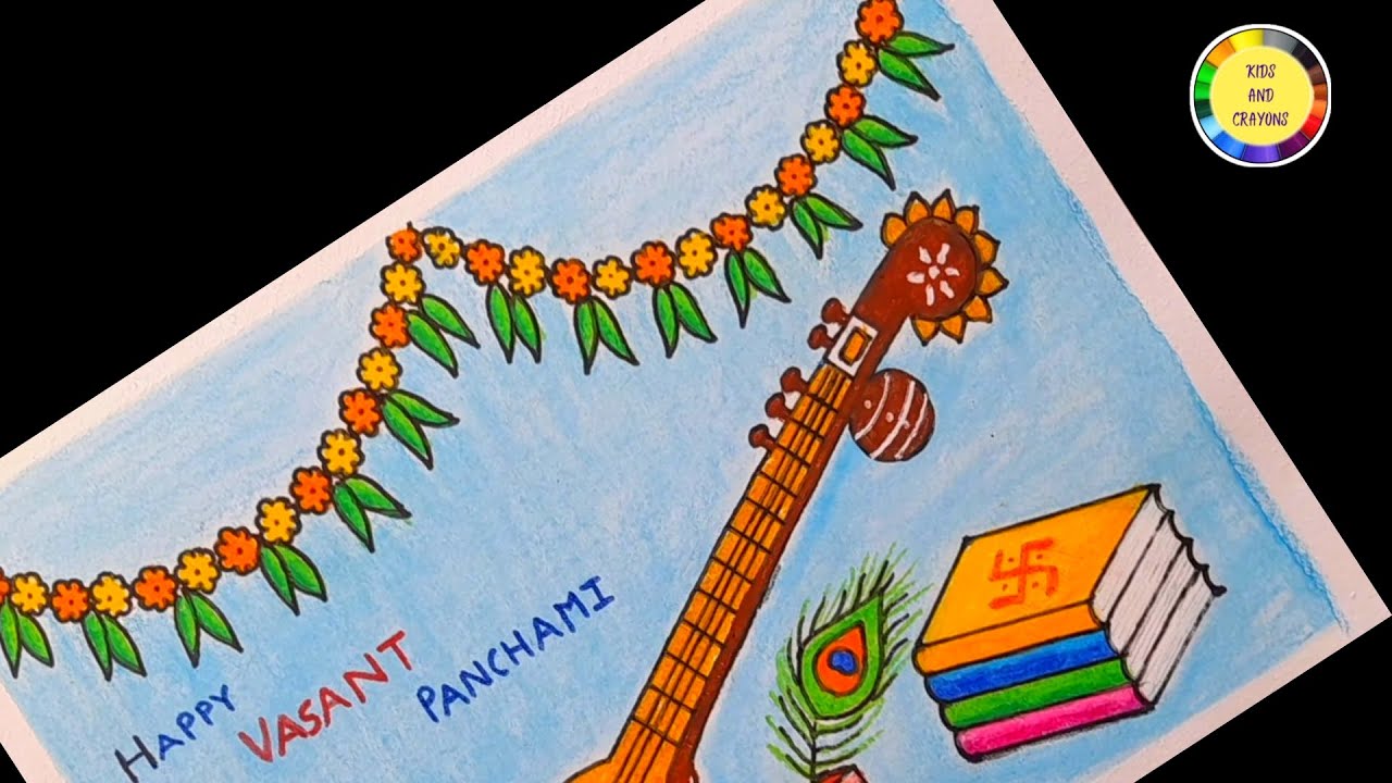 Vasant Panchami Drawing | Basant Panchami | Saraswati Puja Drawing ...