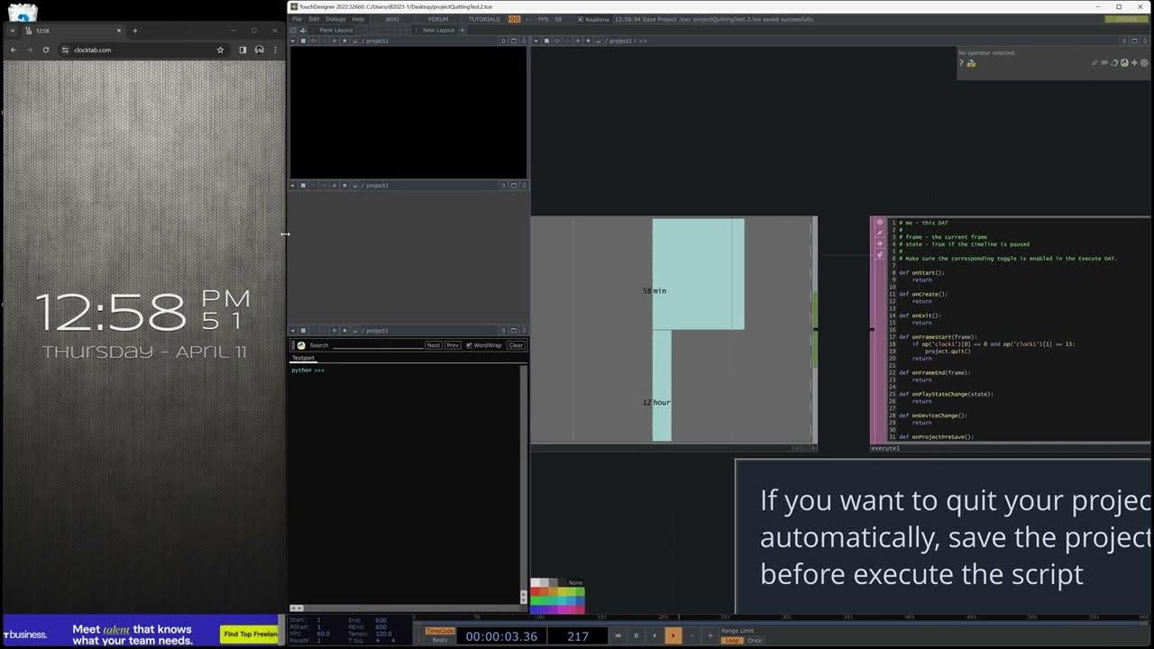 Saving & Quitting the project automatically when exhibition with Execute DAT in TouchDesigner ...