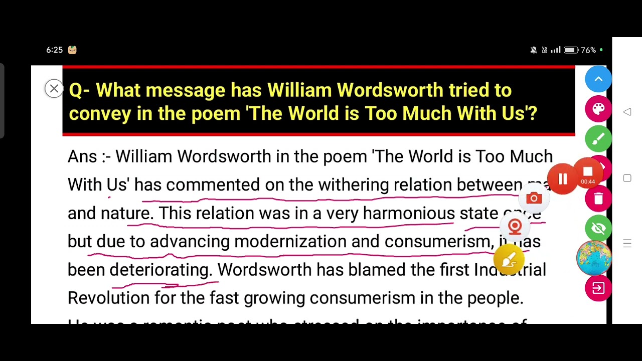 What message has William Wordsworth tried to convey in the poem 'The ...