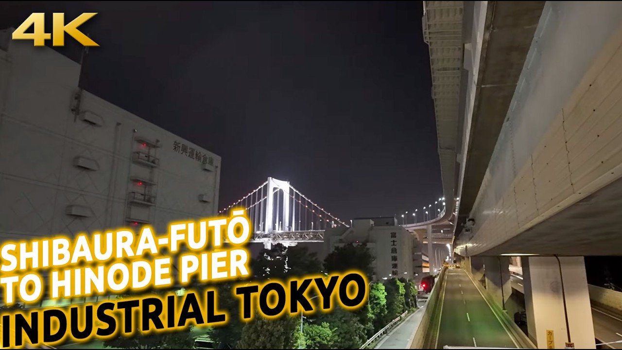 Lonely night walk in Tokyo's industrial area to Hinode Pier · Japan in ...