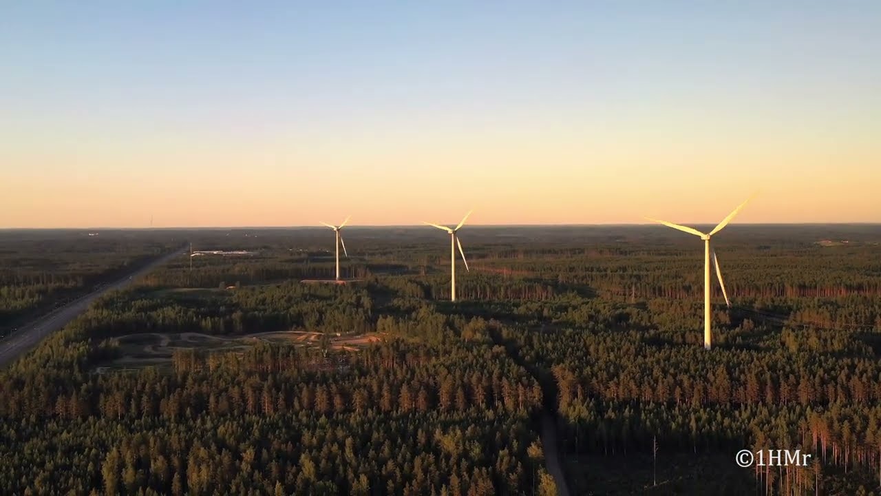 Muukonkangas wind turbines Lappeenranta 4K Finland from air - YouTube