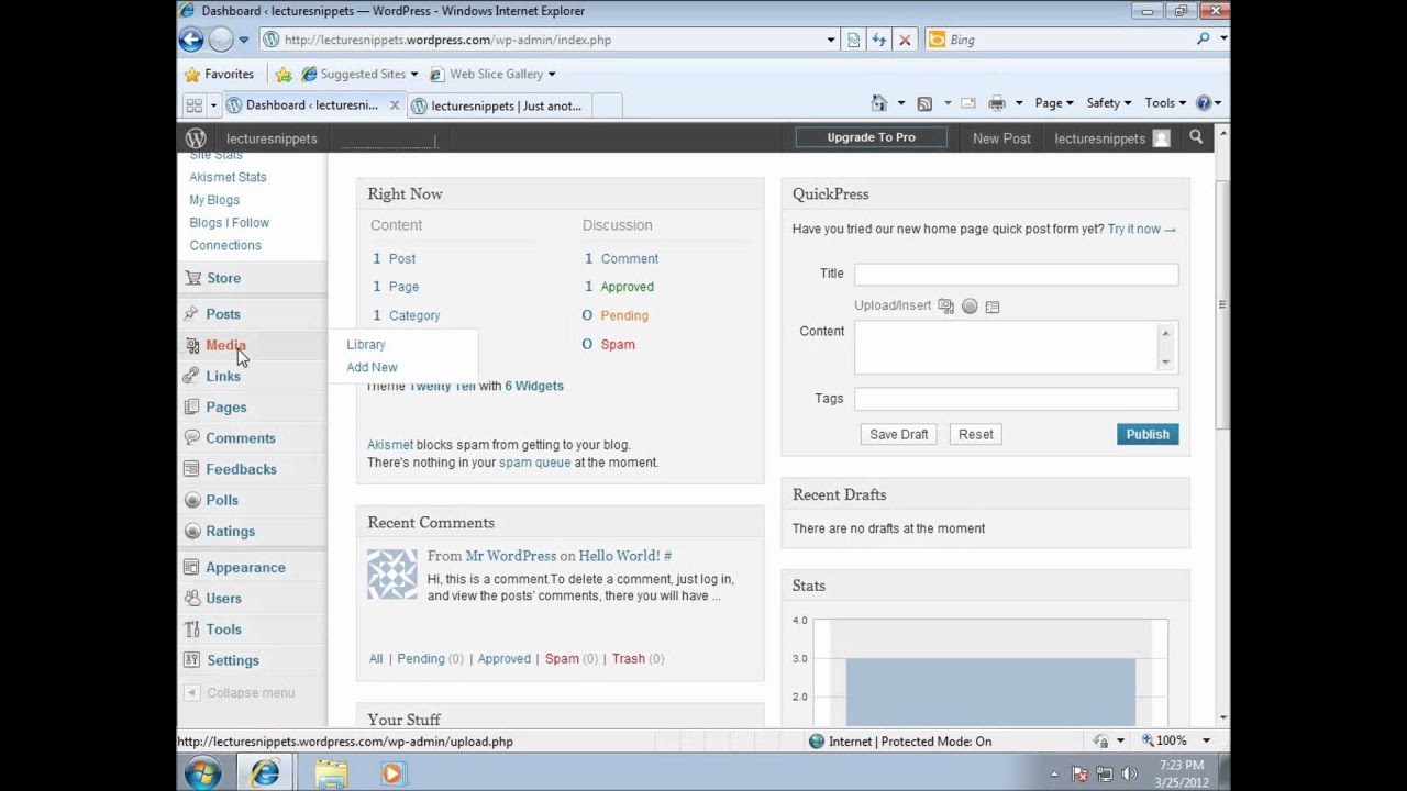 Wordpress 3 Essentials Lesson 4 - Overview of the Dashboard - YouTube