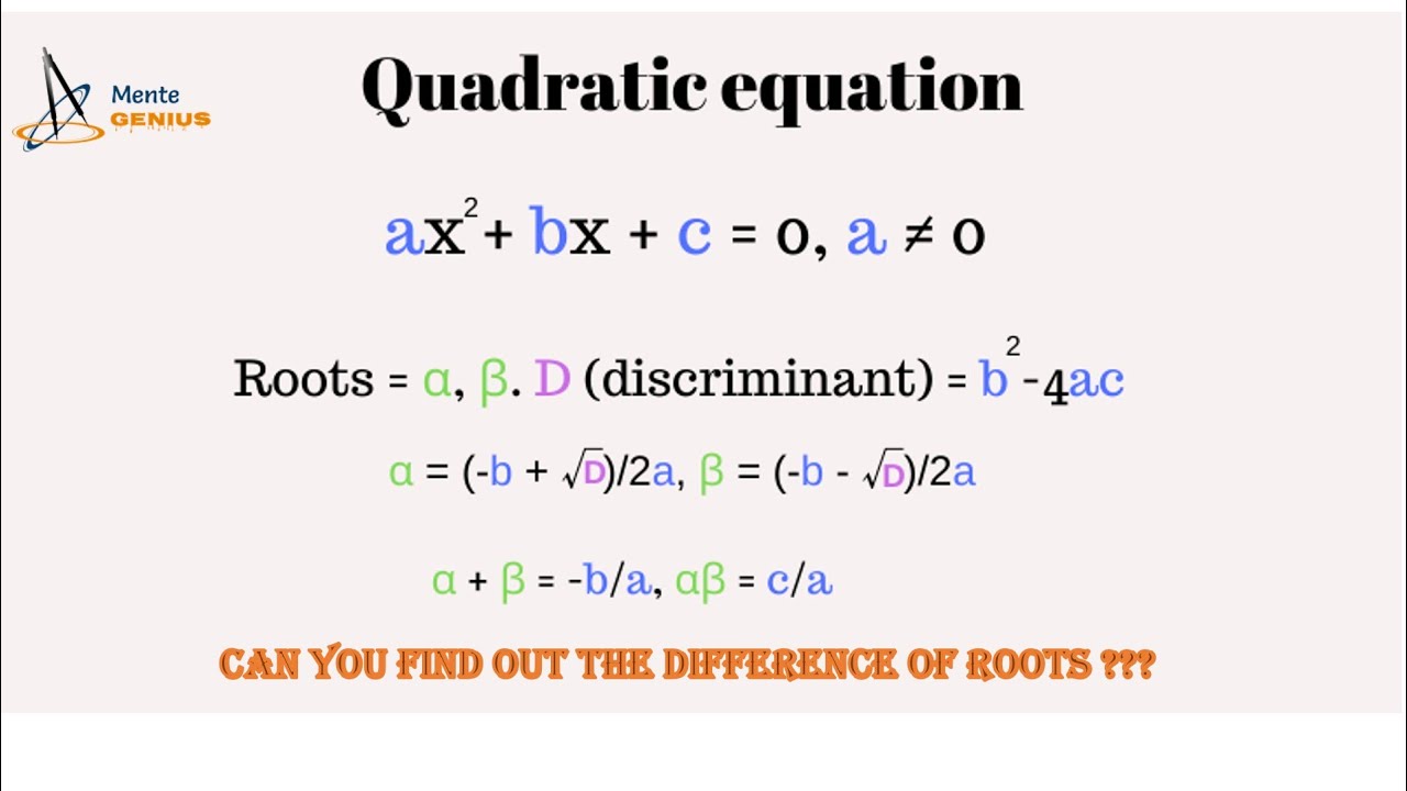Difference Of Roots Of A Quadratic Equation Polynomial Class 10